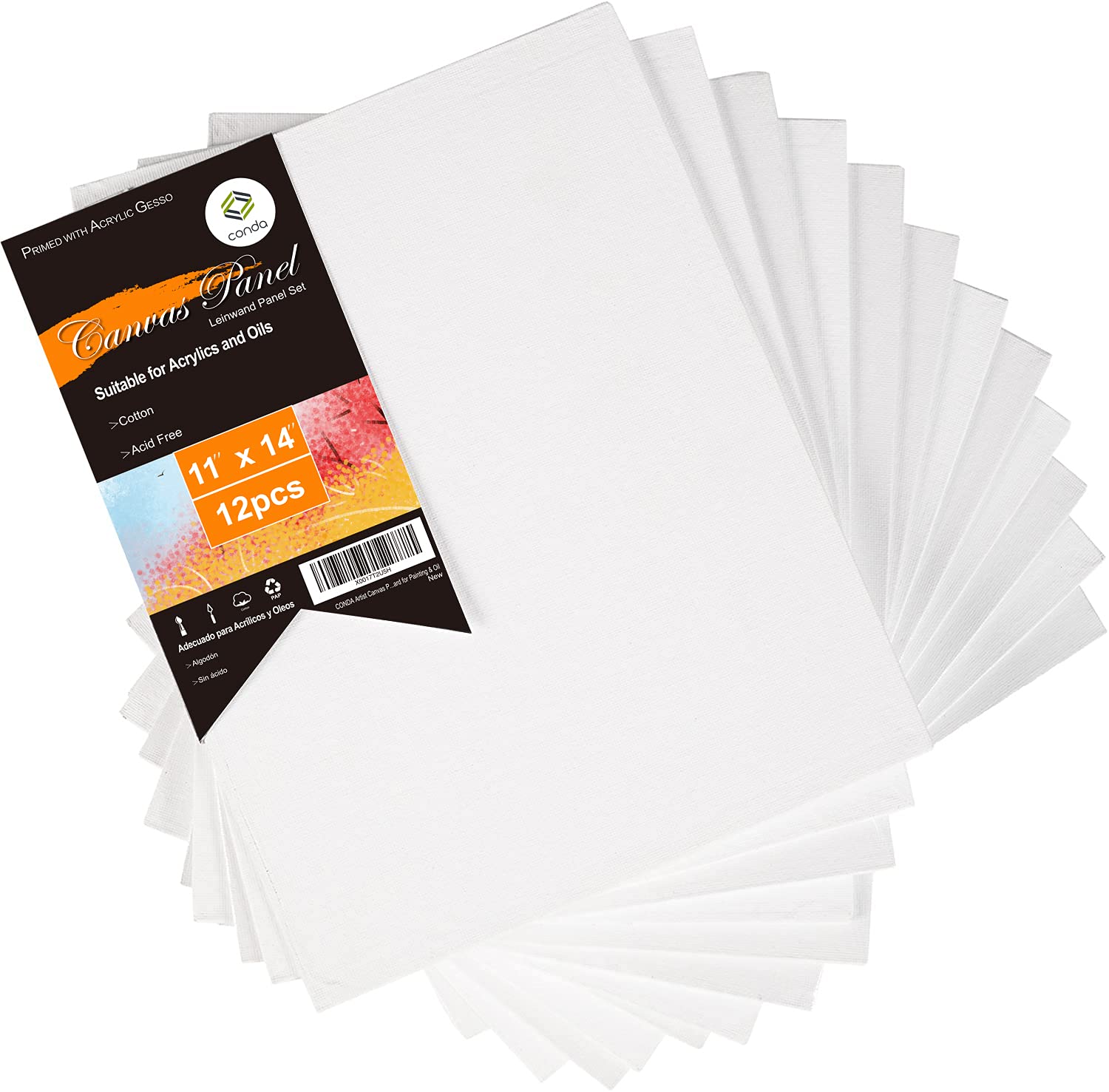 CONDA Artist Canvas Panels 9 x 12 inch, 12 Pack and 8 x 10 inch, 12 Pack for Painting