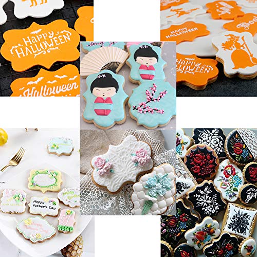 8 PCS Plaque Cookie Cutter Frame Shapes Sugar Sign Cookie Cutters Name Plate Cookie Cutter for Birthday Wedding Baby Shower Cookies Fondant Decorations