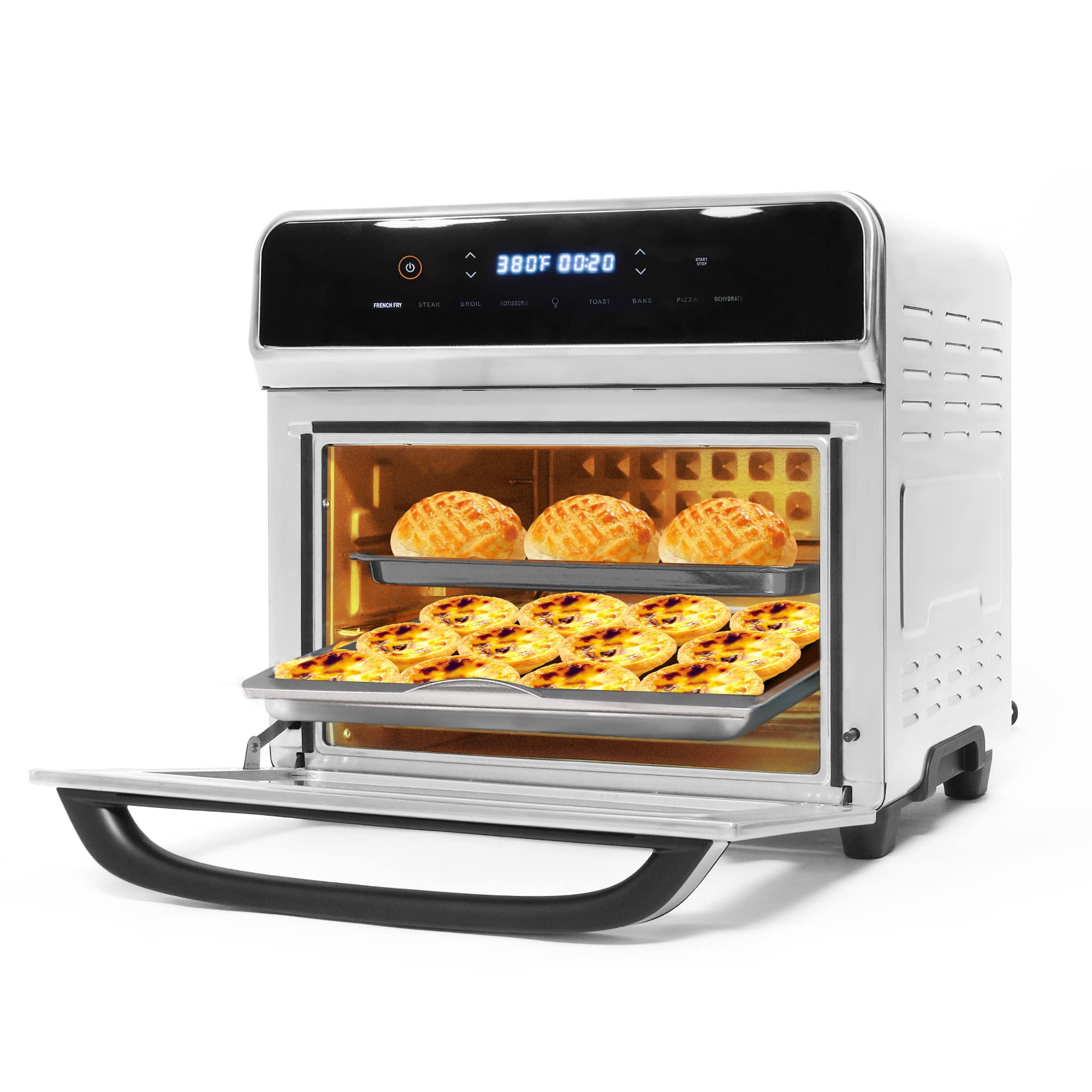 E-Macht Air Fryer Ovens Countertop, Convection Toaster Oven with 10 Cooking Functions, 6-Slice Toast &12-Inch Pizza Capacity, 6 Accessories Included, Auto Shut off, 24 Quart