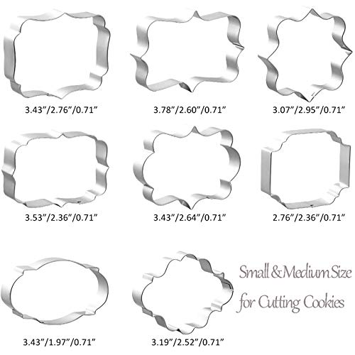 8 PCS Plaque Cookie Cutter Frame Shapes Sugar Sign Cookie Cutters Name Plate Cookie Cutter for Birthday Wedding Baby Shower Cookies Fondant Decorations