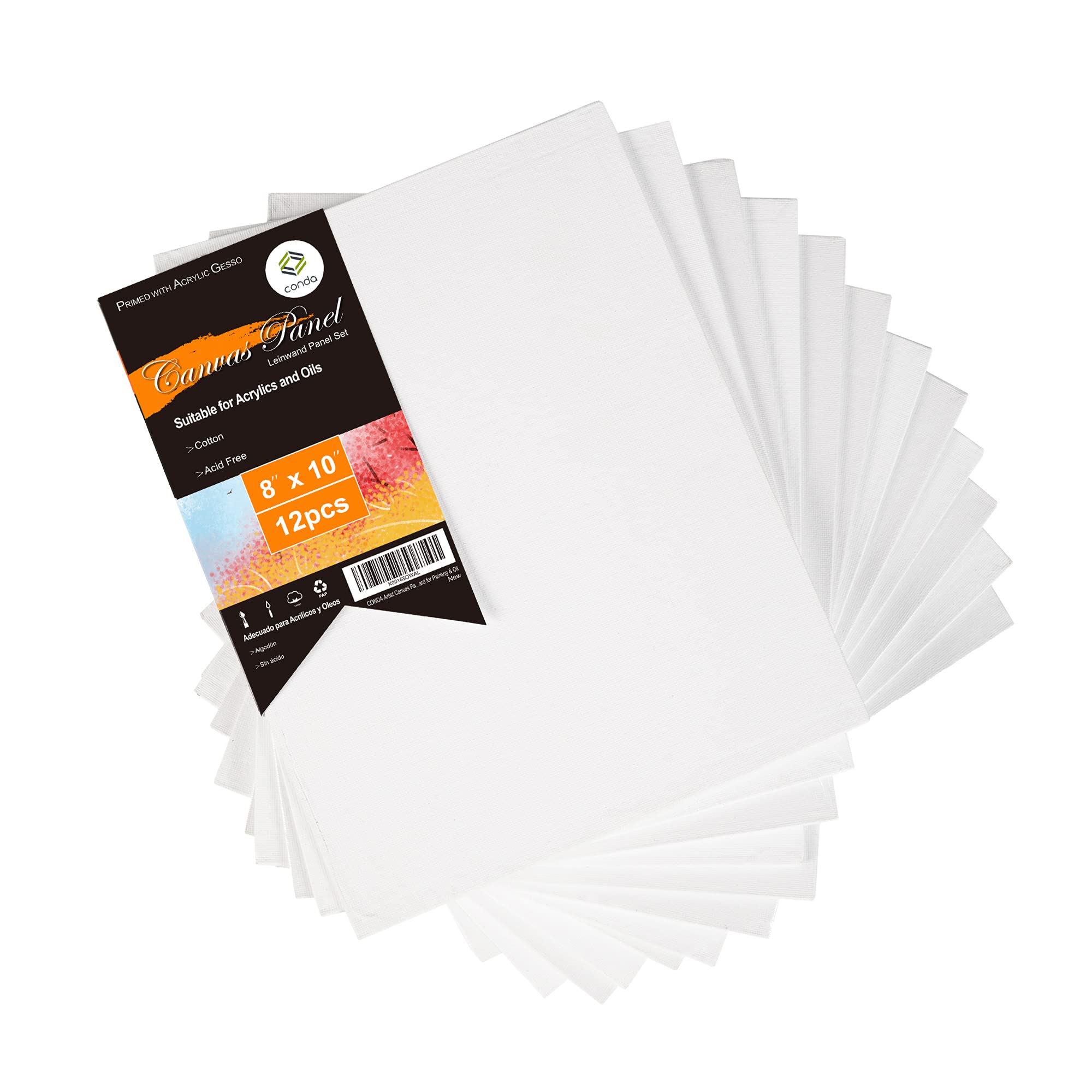 CONDA Artist Canvas Panels 9 x 12 inch, 12 Pack and 8 x 10 inch, 12 Pack for Painting