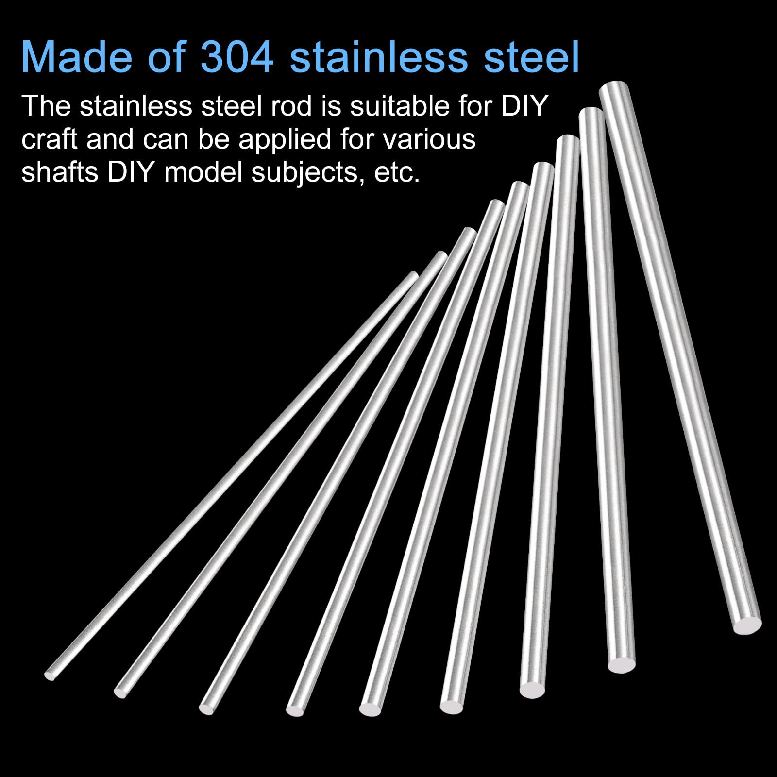MECCANIXITY 304 Stainless Steel Round Rods, 4mm x 450mm Solid Shaft Rods for DIY Craft Model Car Helicopter Airplane, Pack of 10