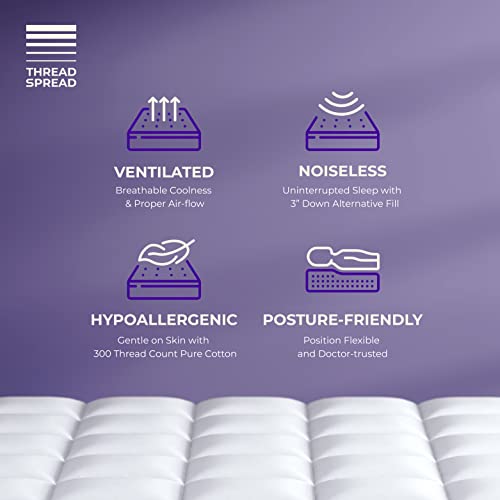 Queen Cooling Mattress Topper, Soft 100% Cotton Fabric, Pillow-Top Optimum Thick Mattress Topper for Queen Bed, Breathable & Plush Quilted Down-Like Fill, Snug Deep Pocket Fit