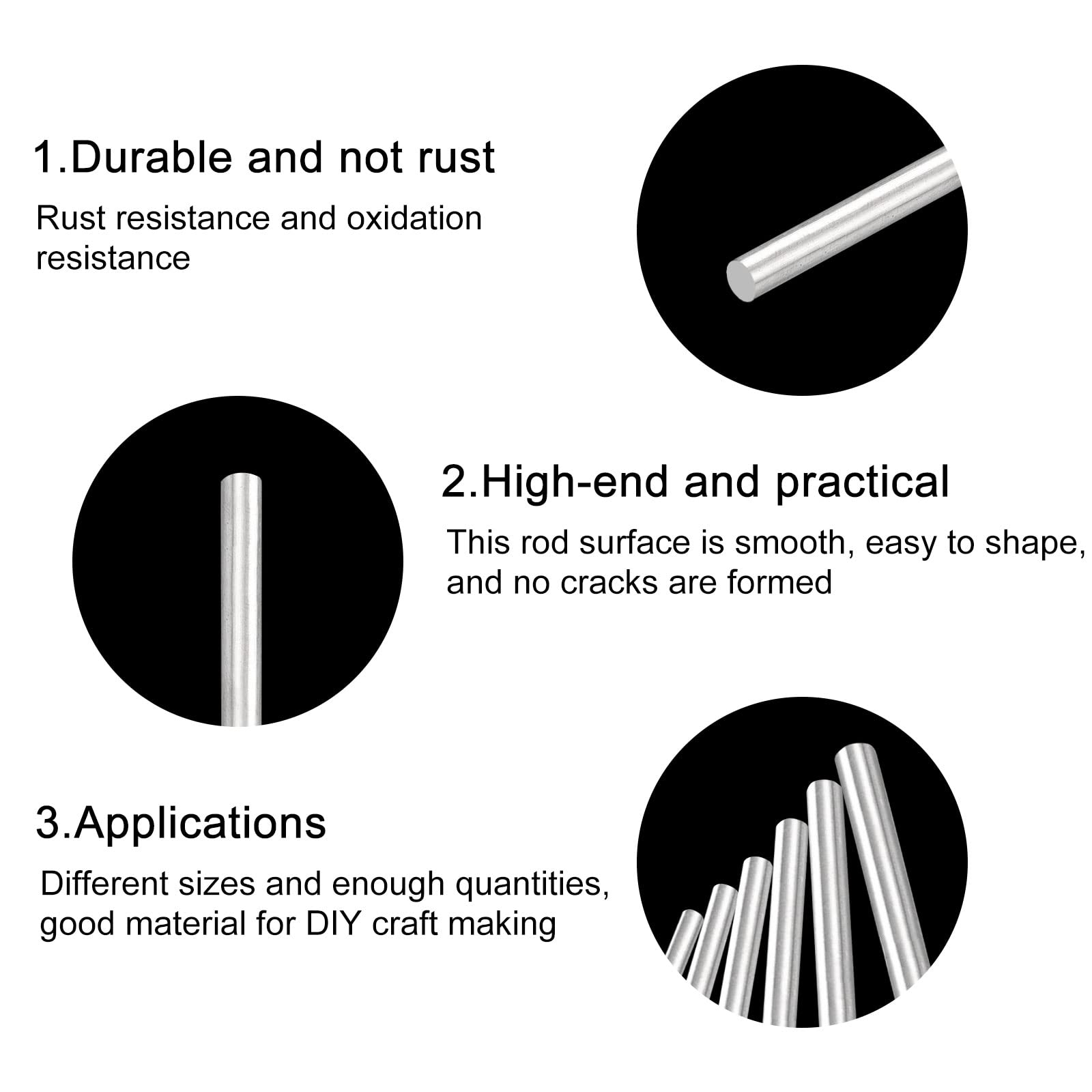 MECCANIXITY 304 Stainless Steel Round Rods, 4mm x 450mm Solid Shaft Rods for DIY Craft Model Car Helicopter Airplane, Pack of 10