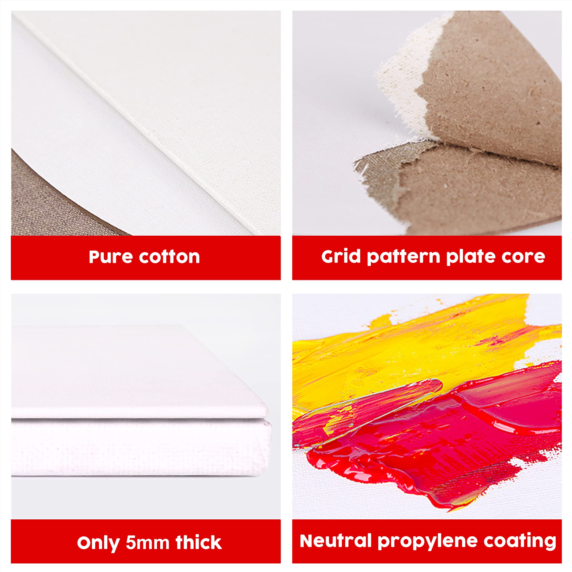 CONDA Artist Canvas Panels 9 x 12 inch, 12 Pack and 8 x 10 inch, 12 Pack for Painting