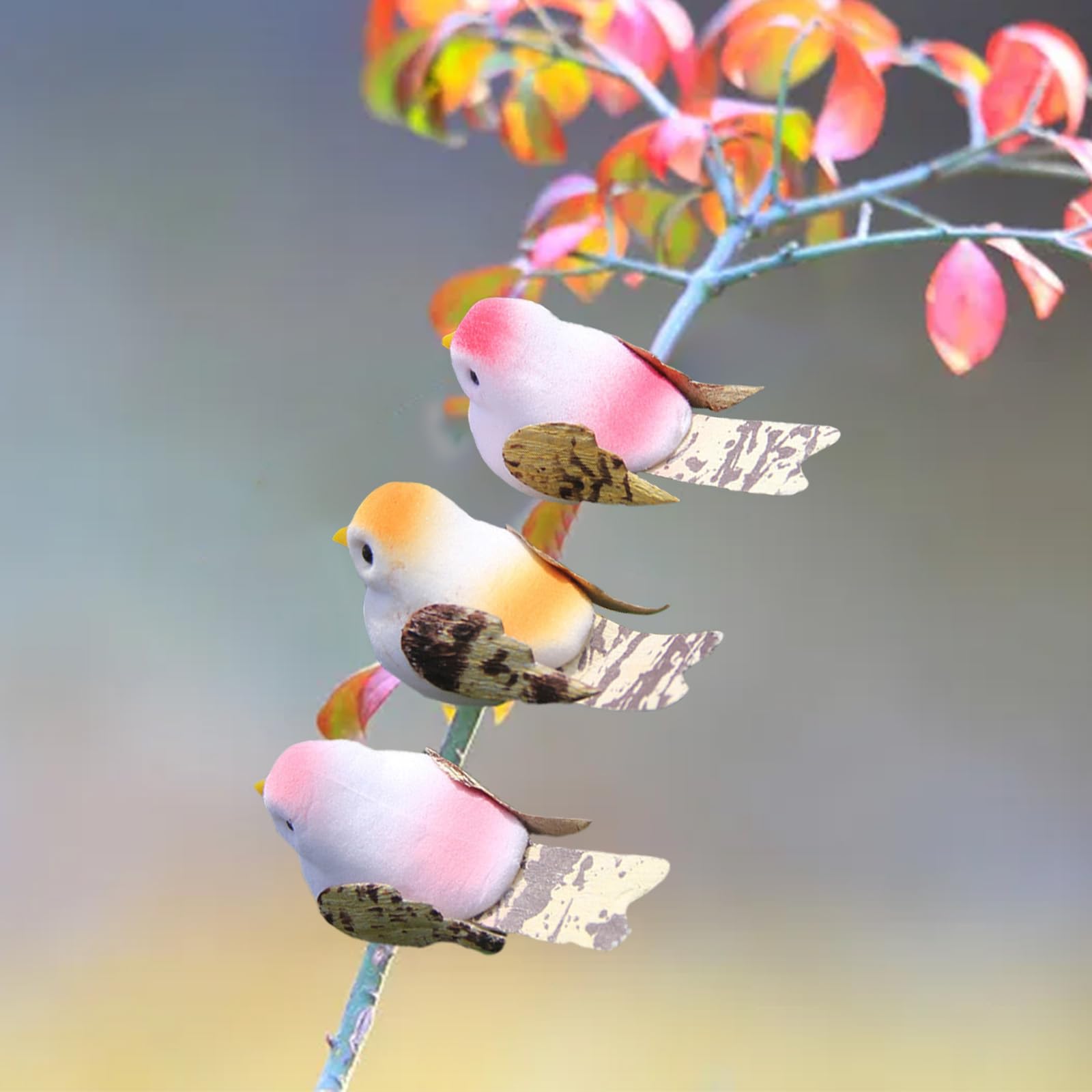Warmtree 24 Pcs Artificial Simulation Birds Feather Mini Bird Decorative Fake Birds for Christmas Tree Craft Home Ornaments Garden Wedding Decoration