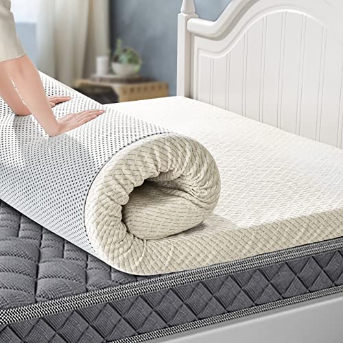 2 Inch Tempurpedic Mattress Topper Full Size, Cozary Cooling Mattress Pad Cover for Back Pain, Bed Topper with Bamboo Cover, Soft Breathable