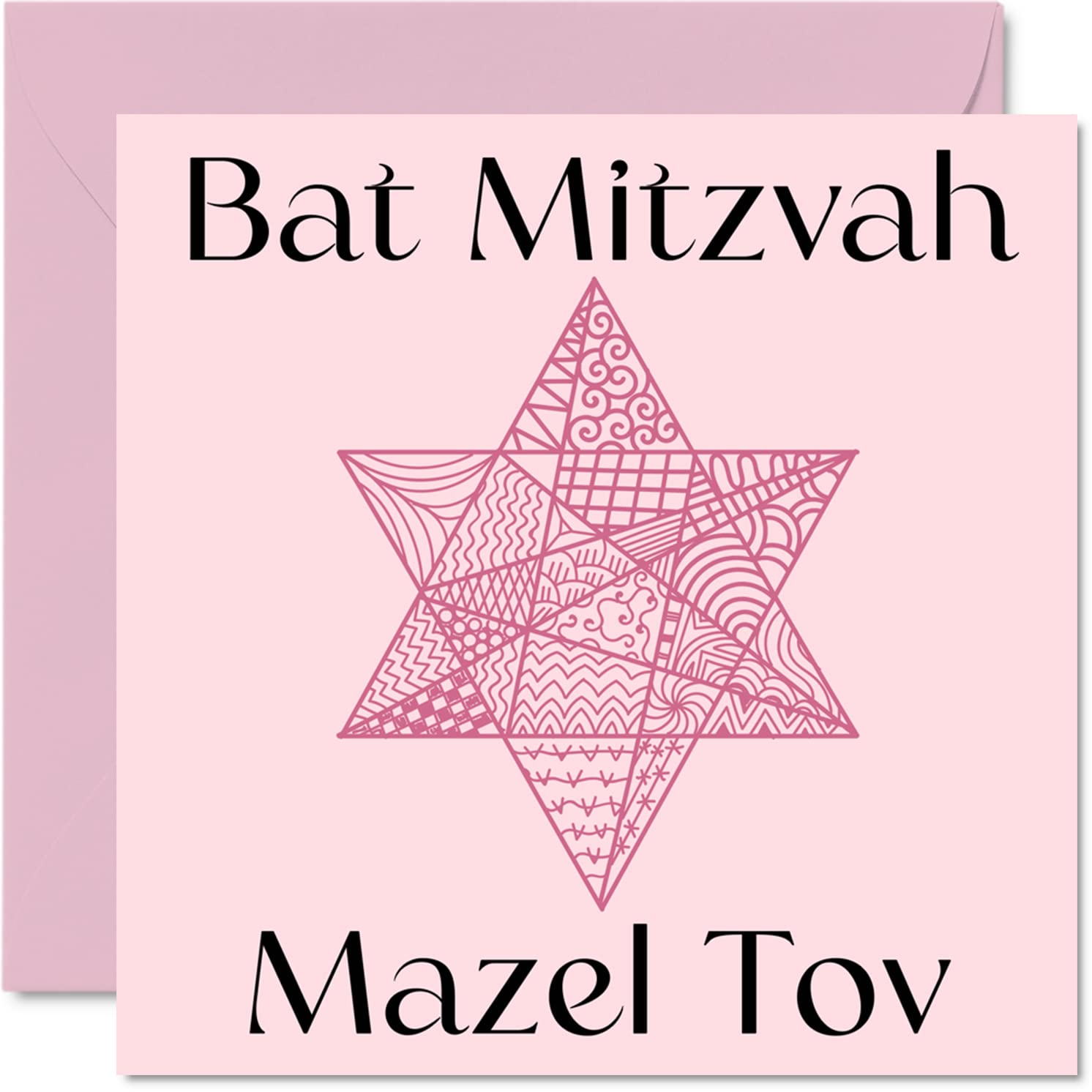Bat Mitzvah Card for Girls Her - Zentangle Star of David - Mazel Tov, Good Luck Congratulations Gifts, Bat Mitzvah Gifts for Girls, 5.7 x 5.7 Inch Jewish Gifts Greeting Cards Bar Mitzvah Cards