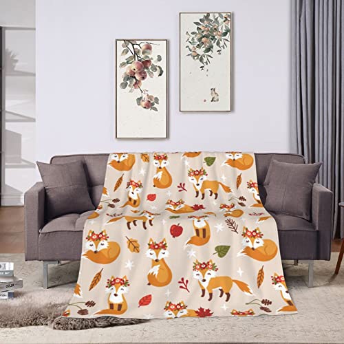 Cute Fox Blanket Soft Fleece Throw Blanket Cozy Fuzzy Warm Flannel Plush Throw Blankets for Couch Bed Sofa All Season Gift 50"X40"