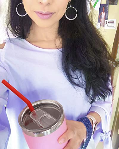 Reusable Silicone Drinking Straws - Set of 5 - BPA Free - Free Cleaning Brush Included - Work with 20 or 30oz Tumblers, Bubba & Yeti Mugs - Perfect for Smoothies