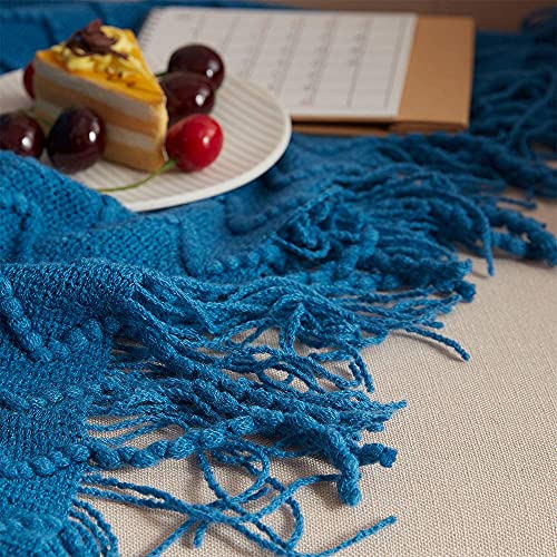 NexHome Throw Blanket for Bed Blue Decorative Knit Blanket with Tassel Fringe Soft Lightweight Zigzag Textured Boho Throws (50"x60" Royal Blue)
