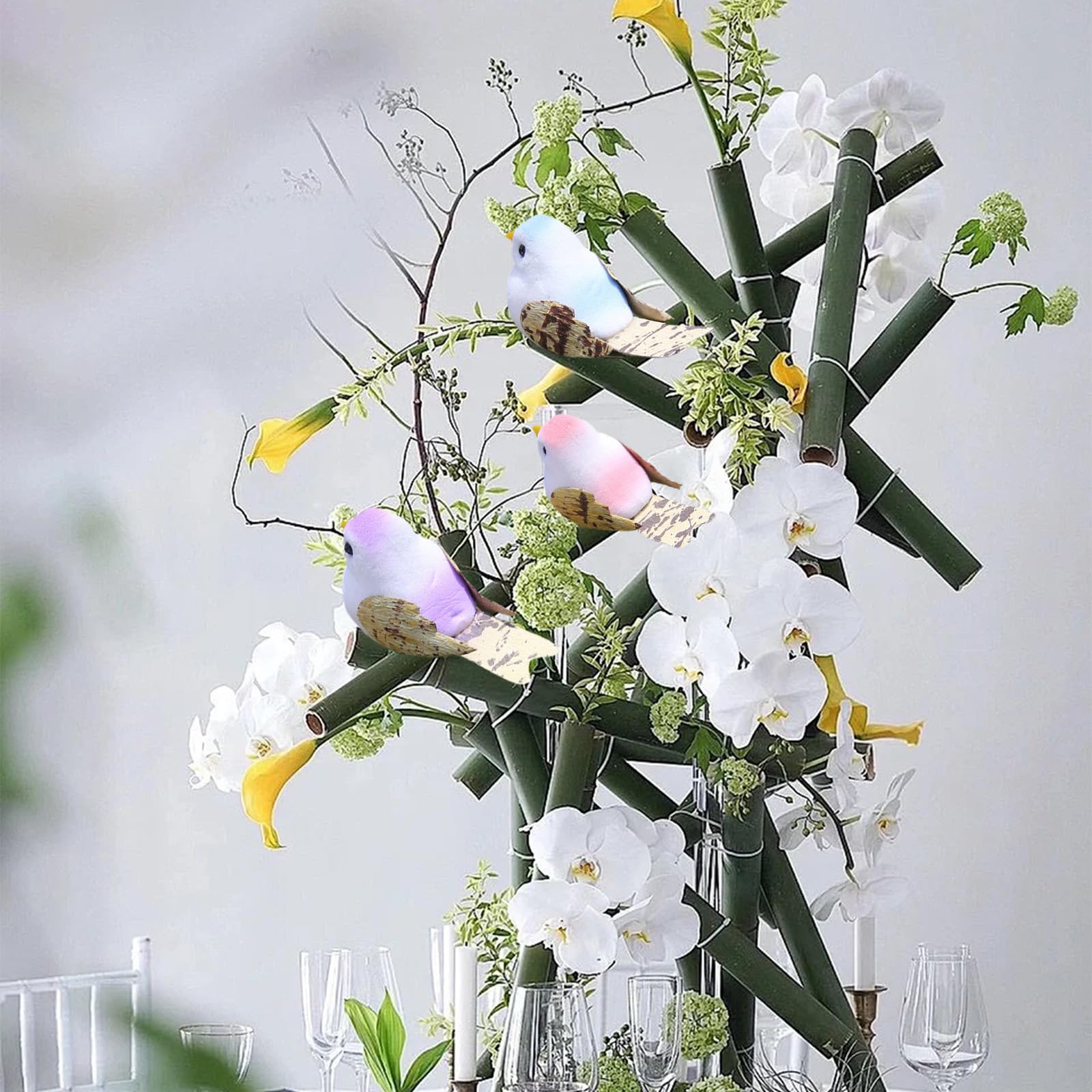 Warmtree 24 Pcs Artificial Simulation Birds Feather Mini Bird Decorative Fake Birds for Christmas Tree Craft Home Ornaments Garden Wedding Decoration