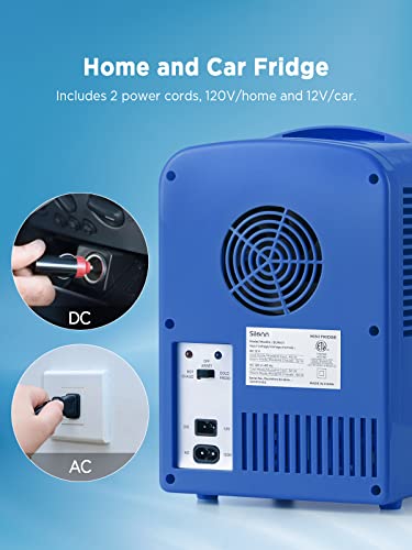 Silonn Mini Fridge, Portable Skin Care Fridge, 4 L/6 Can Cooler and Warmer Small Refrigerator with Eco Friendly for Home, Office, Car and College Dorm Room, Compact Refrigerator and Blue (SLRE01B1)