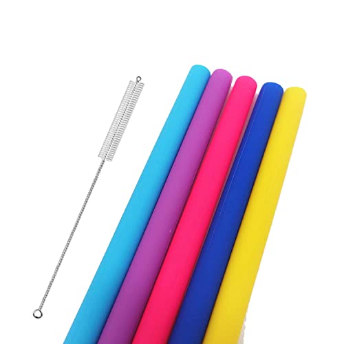 Reusable Silicone Drinking Straws - Set of 5 - BPA Free - Free Cleaning Brush Included - Work with 20 or 30oz Tumblers, Bubba & Yeti Mugs - Perfect for Smoothies