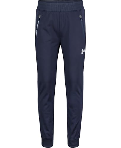 Under Armour Boys Pennant Tapered Track Pants, Jogger Style Sweatpants with Zipper Pockets, Midnight Navy