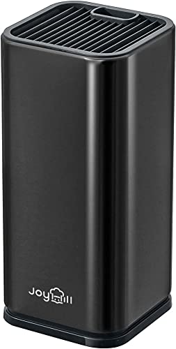 Universal Knife Block Holder, Large Black Stainless Steel Kitchen Knife Organizer without Knives, Modern Countertop Space Saver Knife Storage Stand with Scissors-slots (black)