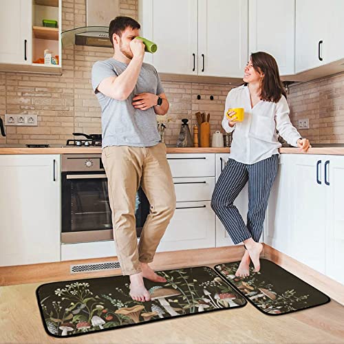 ZENWAWA Night Mushrooms Kitchen Mat 2 Pcs Set Anti Fatigue Cushioned Waterproof Non Slip Comfort Standing Padded Floor Mats Rugs Farmhouse Decor