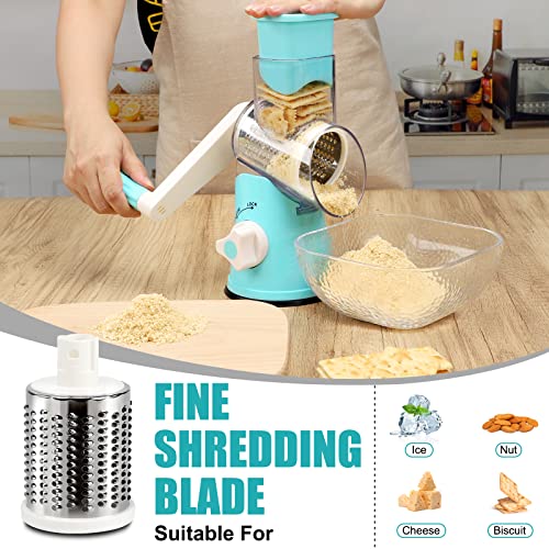YNNICO Rotary Cheese Grater - Manual Mandoline Slicer with Non-slip Suction Base, Vegetable Slicer Nuts Grinder Cheese Shredder with Clean Brush