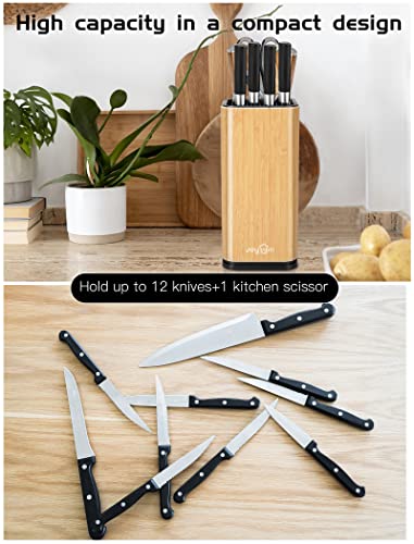 Universal Knife Block Holder, Large Black Stainless Steel Kitchen Knife Organizer without Knives, Modern Countertop Space Saver Knife Storage Stand with Scissors-slots (black)