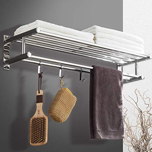 OMOONS Stainless Steel Plated Wall Mounted Bathroom Towel Double Shelf Storage Rail Holder Rack
