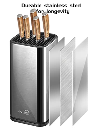 Universal Knife Block Holder, Large Black Stainless Steel Kitchen Knife Organizer without Knives, Modern Countertop Space Saver Knife Storage Stand with Scissors-slots (black)