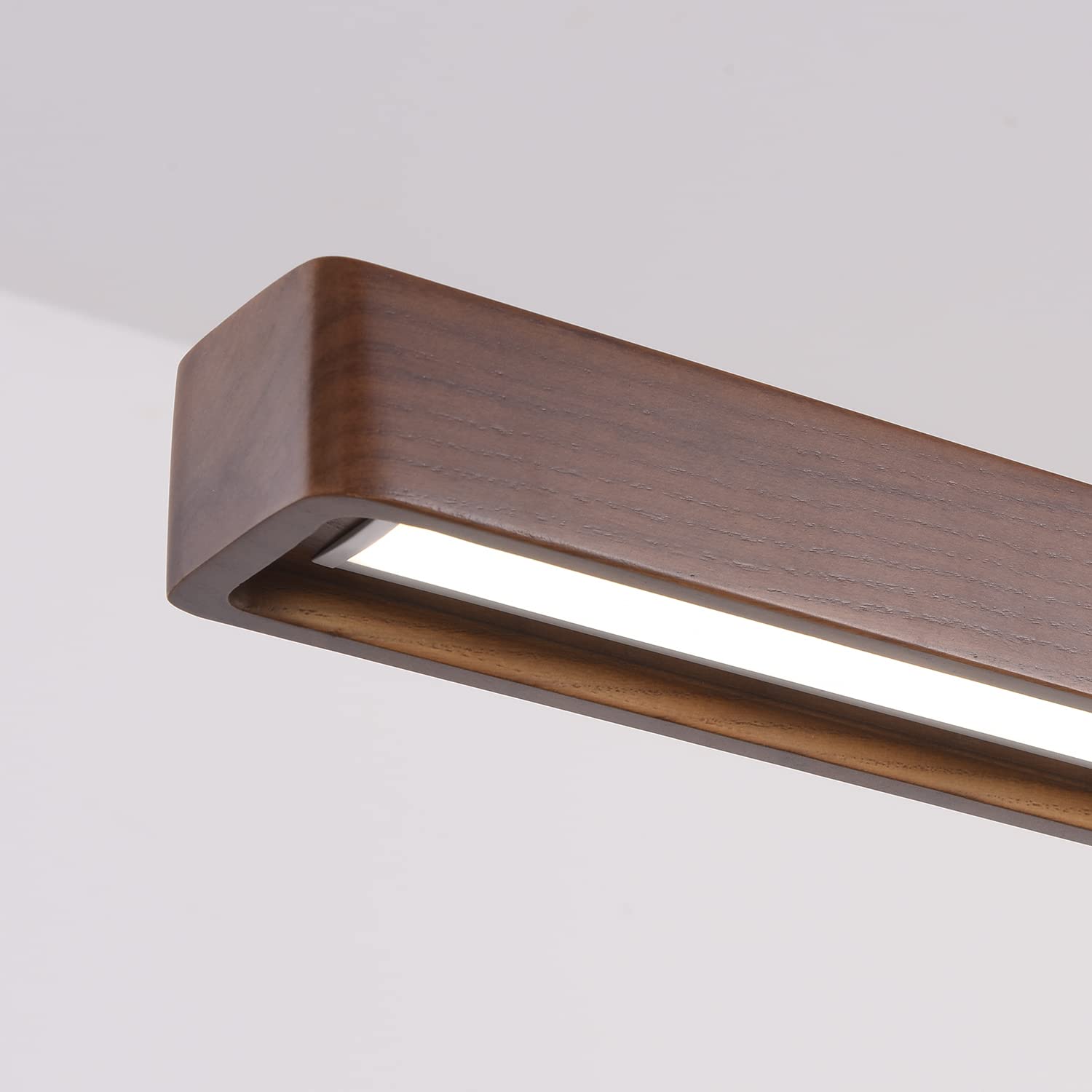 YISDESIGN 59" Wood Linear Pendant Light 40w Integrated Led Pendant Light Dimmable Ceiling Pendant Hanging Light Adjustable Billiard Pool Table Lights for Dining Room Kitchen Island Walnut Color