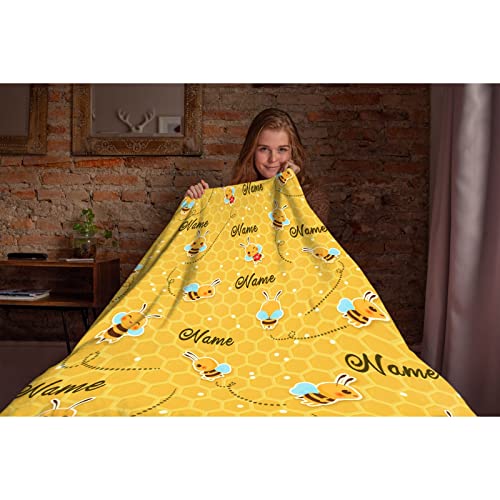 Custom Cute Bee Blankets Super Soft for Bed Couch Sofa Fuzzy Warm Cozy Lightweight Throw for Friend Adults Women Men 80 in x 60 in Large for Adult