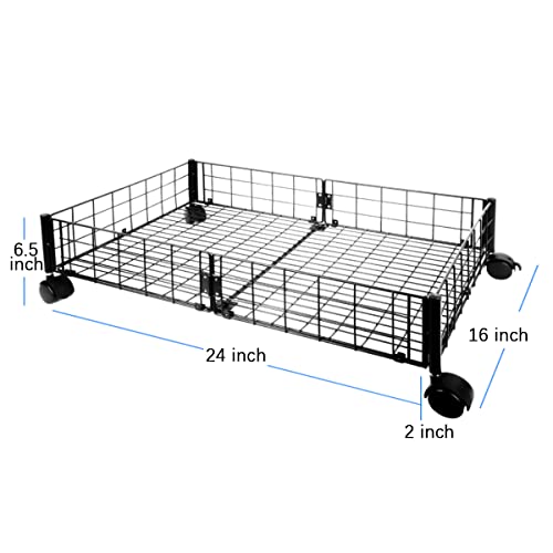 Under-Bed Storage with Wheels, 2-in-1 Rolling Carts with Liner Bags Fit 6.5 inch Low Bed Frame, Under-Bed Shoe Storage Organizer for Clothes, Toy, Book, Blanket, Under-Bed Storage Containers, 2 Pack