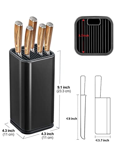 Universal Knife Block Holder, Large Black Stainless Steel Kitchen Knife Organizer without Knives, Modern Countertop Space Saver Knife Storage Stand with Scissors-slots (black)