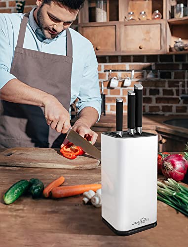 Universal Knife Block Holder, Large Black Stainless Steel Kitchen Knife Organizer without Knives, Modern Countertop Space Saver Knife Storage Stand with Scissors-slots (black)