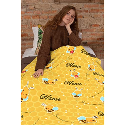Custom Cute Bee Blankets Super Soft for Bed Couch Sofa Fuzzy Warm Cozy Lightweight Throw for Friend Adults Women Men 80 in x 60 in Large for Adult