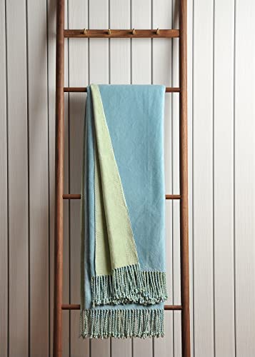 EP Mode Reversible Fringed Mulberry Silk Throw Blanket for Sofa (Crystal Blue/Lime)