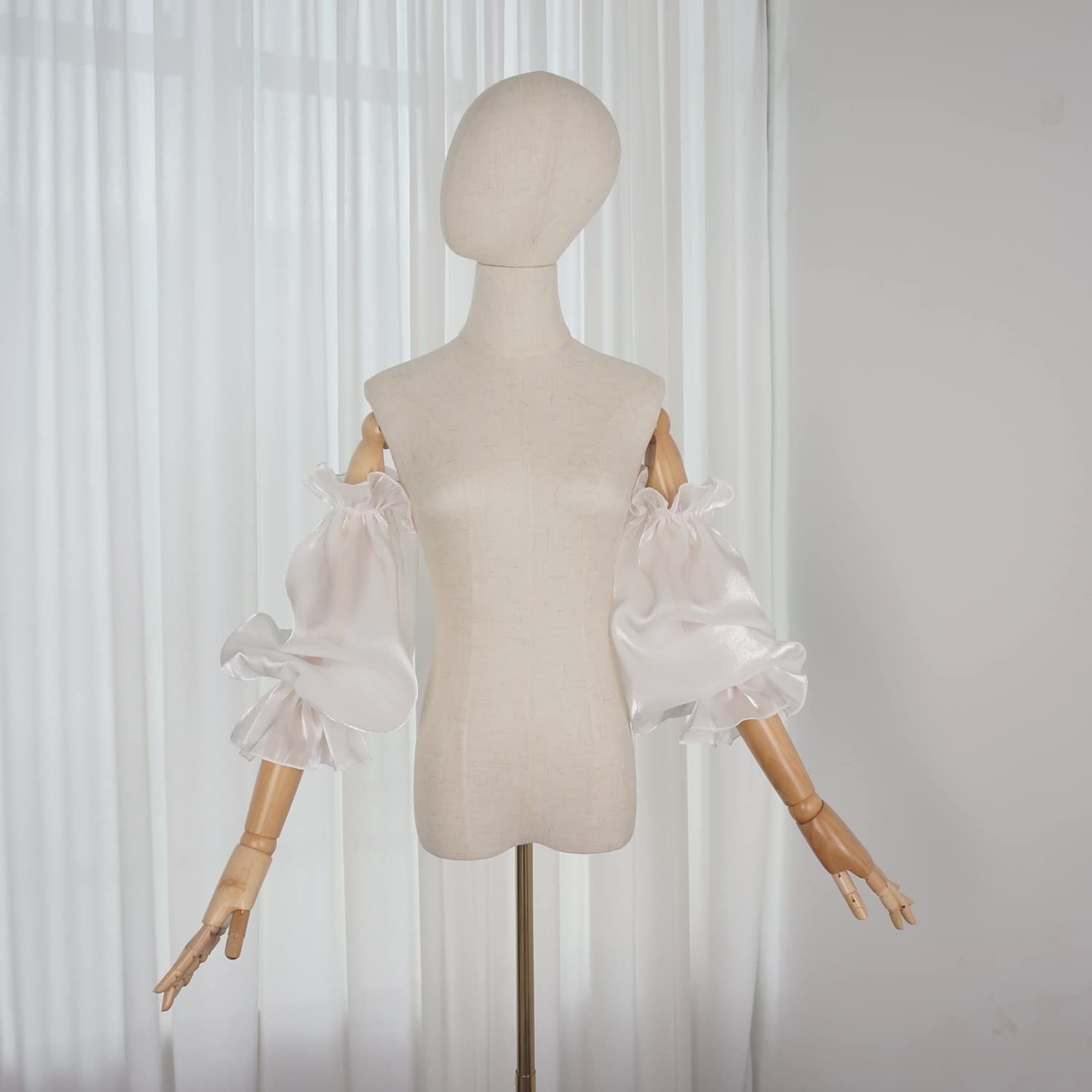 Detachable Sleeve for Wedding Dress Spandex Cuff Silky Organza Puff Sleeve Ivory