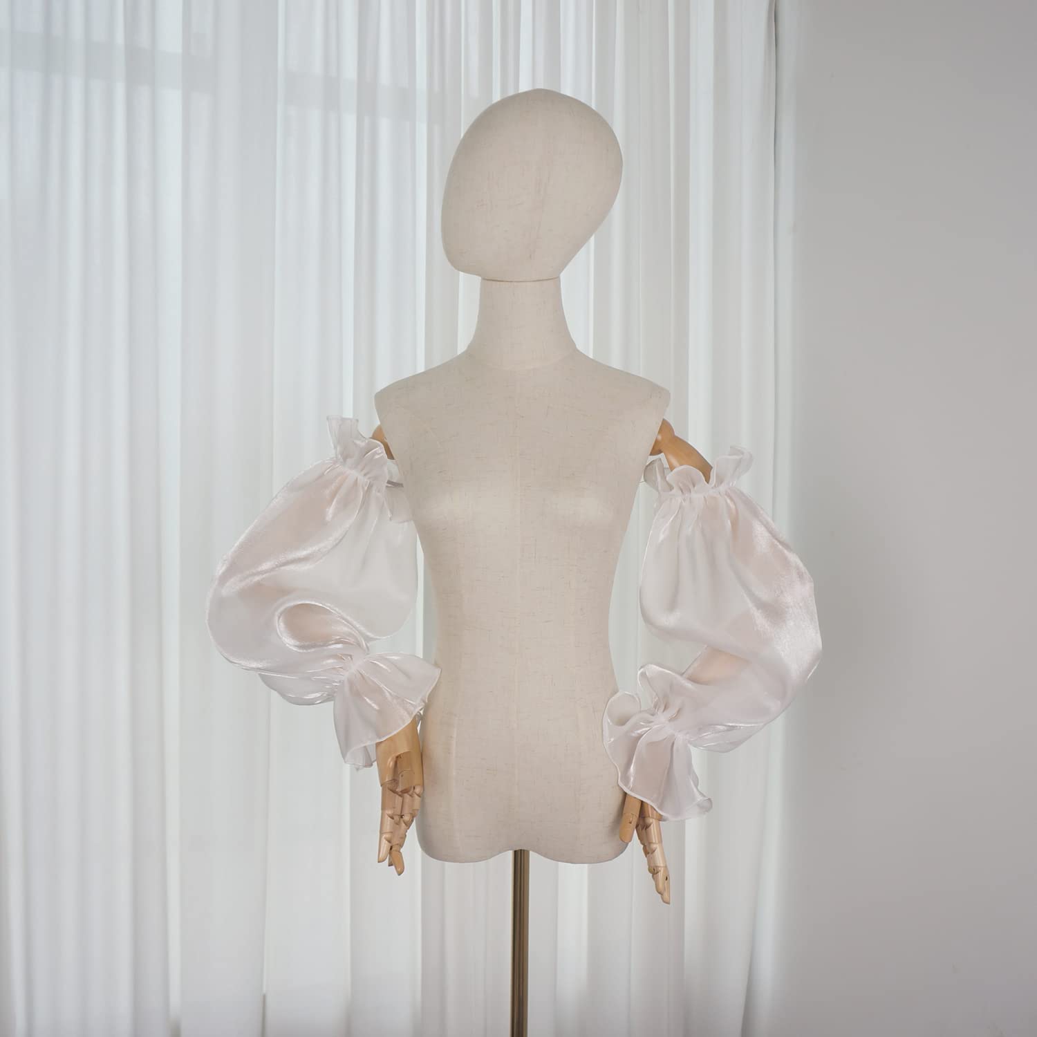 Detachable Sleeve for Wedding Dress Spandex Cuff Silky Organza Puff Sleeve Ivory
