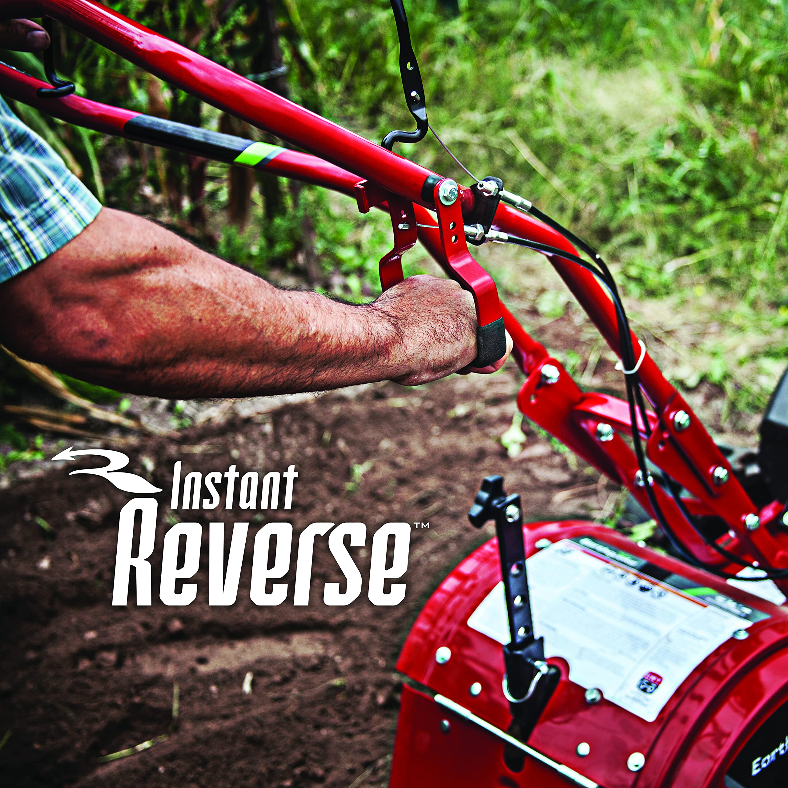 EARTHQUAKE Victory Rear Tine Tiller, Powerful 209cc 4-Cycle Viper Engine, Rugged Bronze Gear Transmission, Counter-Rotating Tines, Instant Reverse, Pneumatic Wheels, Model: 39381, Red/Black