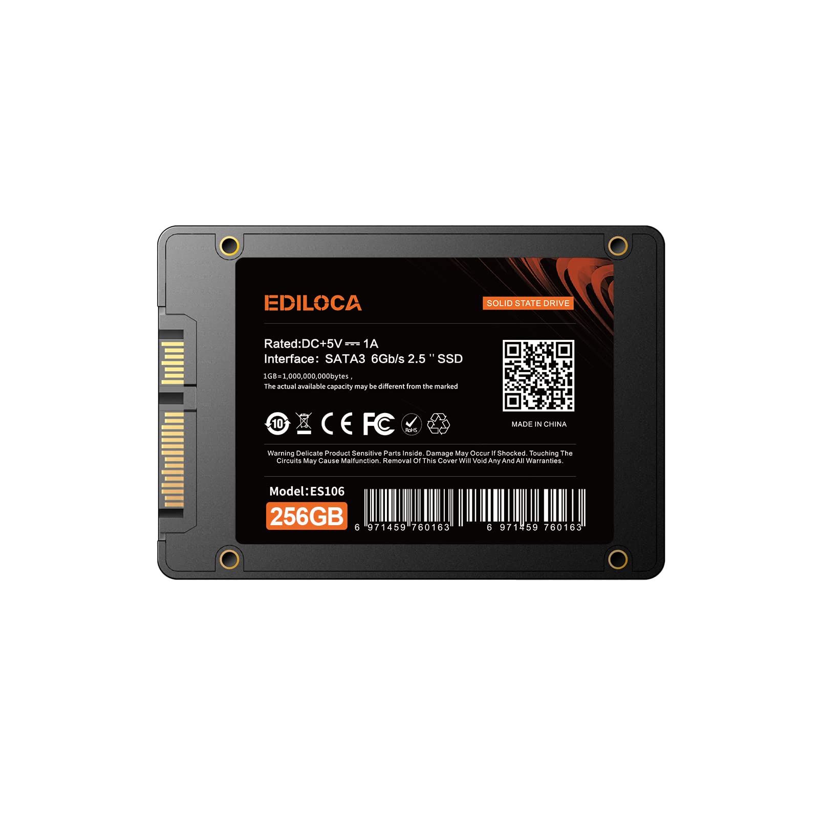 Ediloca ES106 256GB SSD SATA III 2.5" 3D TLC NAND Flash Internal Hard Drive, Up to 550MB/s Read, Upgrade PC or Laptop Memory and Storage(Black)
