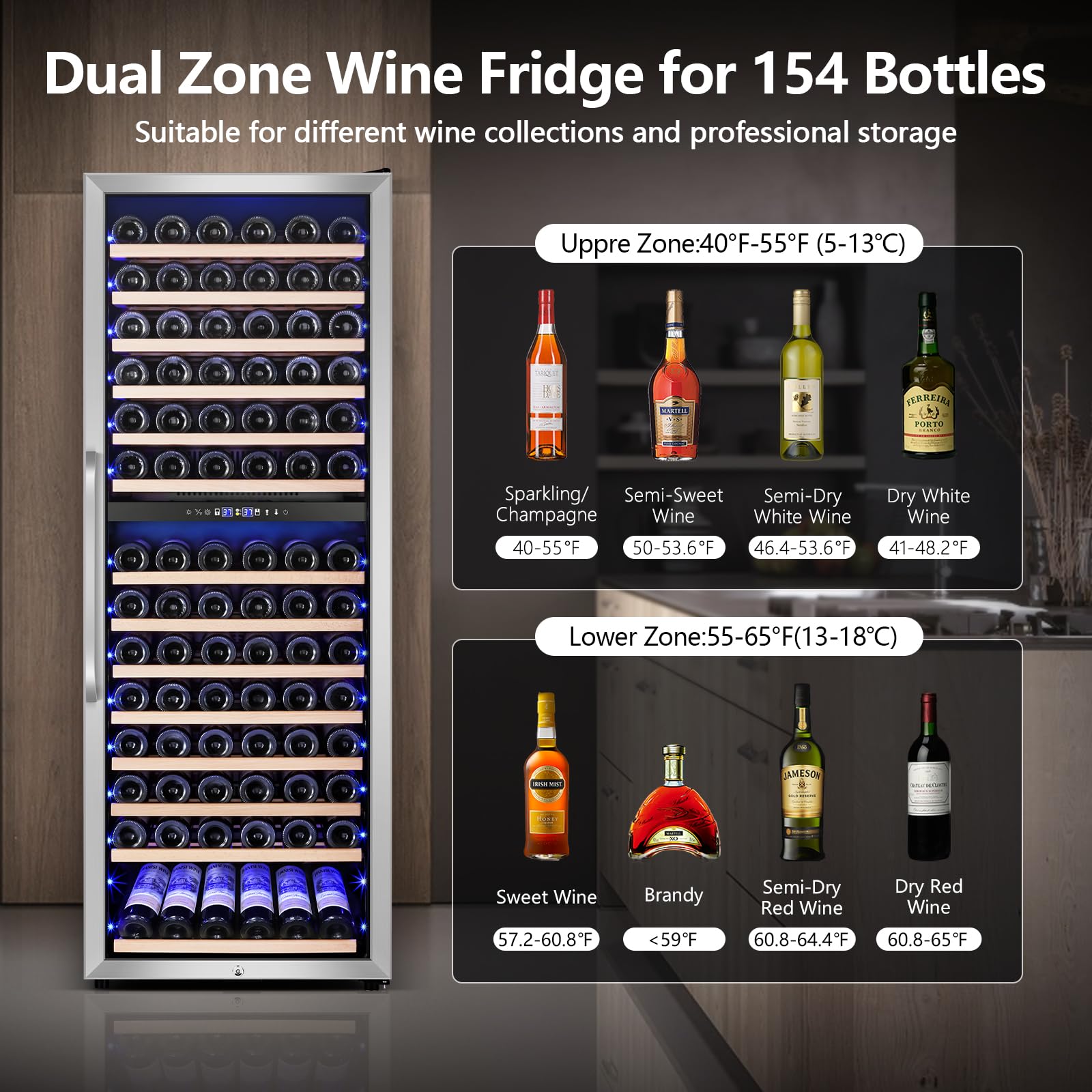 Velivi Wine Fridge Freestanding Dual Temperature Zone, Wine Cooler Refrigerator for 154 Bottles, 24 Inch Wide Large Wine Cooler with Professional Temperature Control System, Quiet Operation