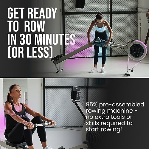 Row Warrior Air Rowing Machine | Foldable Gym-Quality Rower Machine for Home Gym | 10- Damper Levels Cardio for Full-Body Workout | for Home Use with LED-Monitor