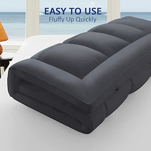 ELEMUSE Cooling Queen Mattress Topper, Extra Thick Mattress Pad Cover, Plush Pillow Top with Baffle Box Design, Soft Down Alternative Fill, Back Pain Relief, Hotel Feeling,Grey