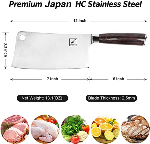 imarku Cleaver Knife 7 Inch Meat Cleaver - SUS440A Japan High Carbon Stainless Steel Butcher Knife with Ergonomic Handle, Ultra Sharp, Useful Kitchen Gadgets for Home and Restaurant