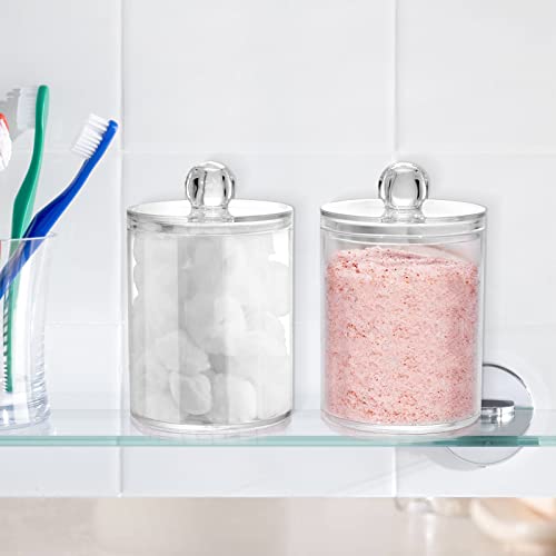 EOFJRUC 4 Pack Qtip Holder Dispenser for Cotton Ball, Cotton Swab, Cotton Round Pads, 10 OZ Clear Plastic Acrylic Apothecary Jar for Bathroom Canister Storage Organization, Vanity Makeup Organizer