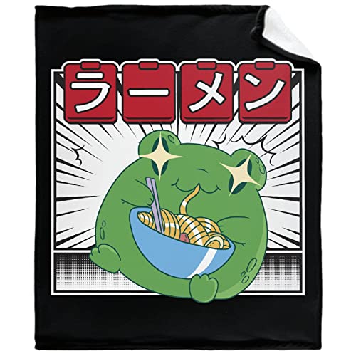 Frog Eat Ramen Blanket 90"x120" Extra Small for Pets Toddler Super Soft Blankets for livingroom, Couch, Sofa Flannel Lightweight Throw to Adults Kids Man Woman