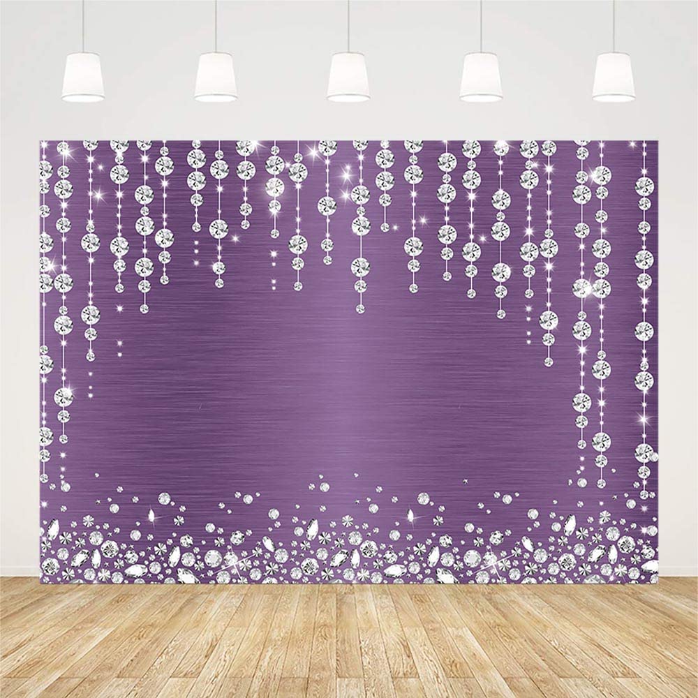 Sendy 7x5ft Purple Diamonds Curtain Backdrop for Photography Birthday Party Decorations Wedding Bridal Shower Engagement Ceremony Banner Glitter Diamonds Background Photo Booth Studio Props Vinyl