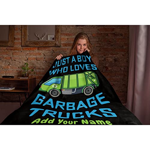 Jojizaio Custom Throw Blanket Just A Boy Who Loves Garbage Truck with Your Text Custom Throw Blanket with Your Text Personalized Blankets Best Gifts for Kids, Friends 40"x30" Extra Small