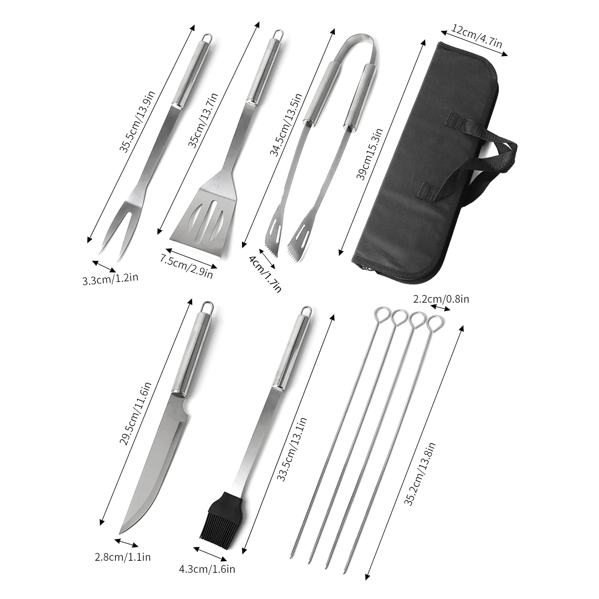 BBQ Grill Tools Set with Carry Bag, BBQ Accessories,Camping Barbecue Grill Utensils Set 9PCS-13Inches