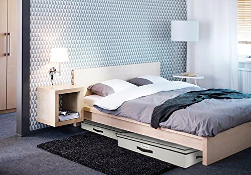 Set of 2 under bed shoe storage - ALL 4 SIDES IS STURDY- drawers,Closet Box Organizer Natural Canvas with See-Through Top, Brown Trim, Size: 23 ½’’ x 29 ½’’ x 5’’