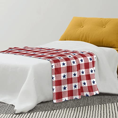 FJPT July 4th Throw Blanket Red White and Blue Stars Patriotic Party Blanket Lightweight Fuzzy Plush Cozy Soft Blanket for Travel Couch Bed Sofa Gift 30"X40"
