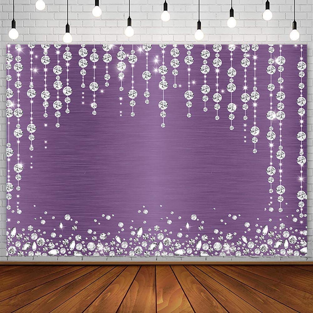 Sendy 7x5ft Purple Diamonds Curtain Backdrop for Photography Birthday Party Decorations Wedding Bridal Shower Engagement Ceremony Banner Glitter Diamonds Background Photo Booth Studio Props Vinyl