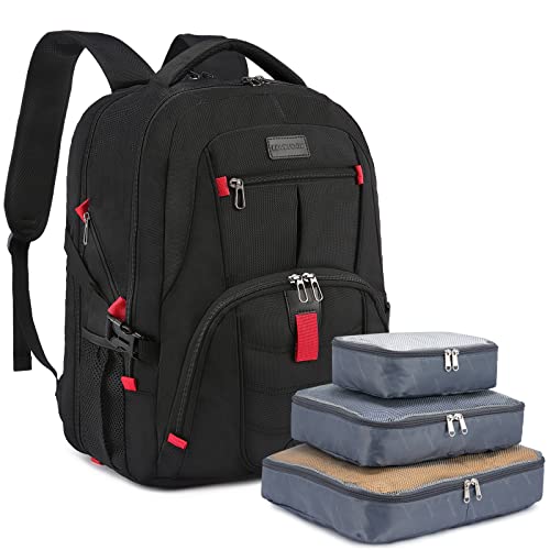 LOVEVOOK Travel Laptop Backpack Waterproof Anti Theft Backpack with Lock and USB Large 17 inch Computer Travel Backpack with 3 Packing Cubes for Men Women(17 inch,Black)