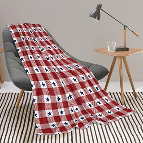 FJPT July 4th Throw Blanket Red White and Blue Stars Patriotic Party Blanket Lightweight Fuzzy Plush Cozy Soft Blanket for Travel Couch Bed Sofa Gift 30"X40"